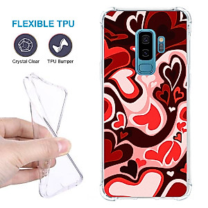 zaztify Phone Case for Samsung Galaxy S9 Plus, Lovely Irregular Red Black Love Heart Lovecore Aesthetic Cute Pattern Shockproof Protective Anti-Slip Thin Slim Soft Clear Phone Cover Shell