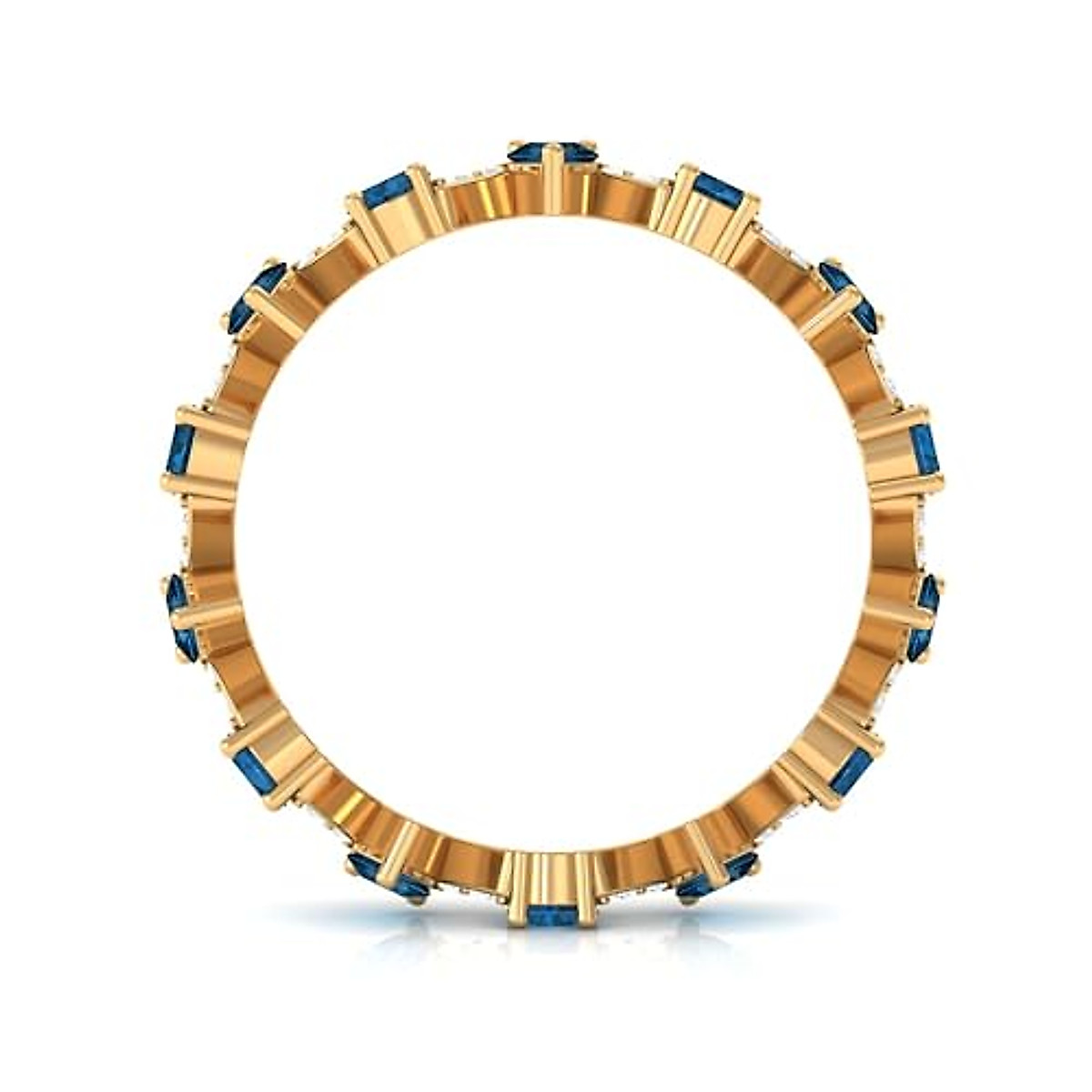 Rosec Jewels Real London Blue Topaz Eternity Ring, Stackable Wedding Anniversary Jewelry for Women, Aaa Quality, 14K Yellow Gold, Size:US 9.00