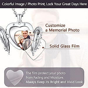 SILVERCUTE Heart Locket Necklace that Holds Pictures Customized Platinum Plated Guardian Angel Wings Photo Lockets Pendant for Women Men