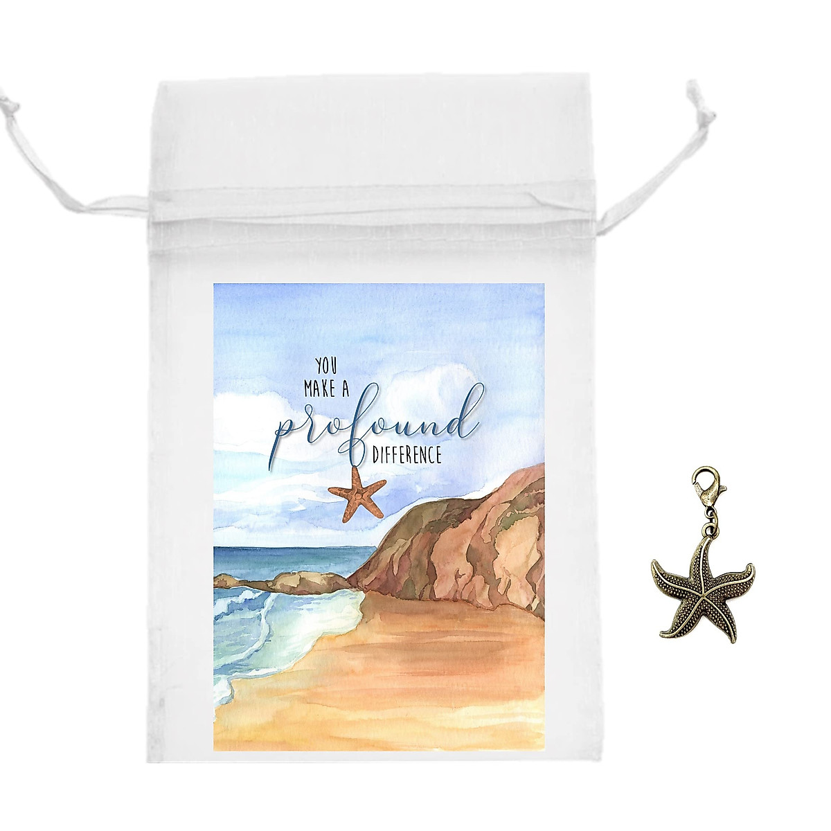 Smiling Wisdom - Bulk 10 Gift Sets - The Starfish Story - You Make a Profound Difference Employee Appreciation Greeting Card and Bronze Charm Keepsakes (10 Charms)