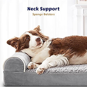 WESTERN HOME Large Orthopedic Dog Beds Sofa - Large/Extra Large Dogs Beds, Eggs Crate Foam Couch Large Pet Bed with Waterproof Washable Cover, Faux Fur Velvet Sofa Dog Bed, Grey