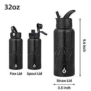 BJPKPK Insulated Water Bottles with Straw Lid, 32oz Metal Large Water Bottle with 3 Lids, Reusable Leak Proof BPA Free Thermos, Stainless Steel Canteen Water Bottle for Sports, Gym & Travel-Midnight