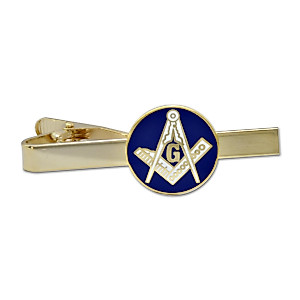 Square & Compass Masonic Tie Clip - [Blue & Gold][2 1/4'' Wide]