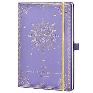 2024 Planner - 2024 Weekly Monthly Planner, Janaury 2024 - December 2024, 5.75" x 8.25", Faux Leather Planner 2024 with Back Pocket & 40 Notes Pages - Medium Purple
