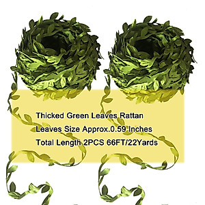 KEHAWK 2PCS 66FT Artificial Vines Fake Hanging Plants Leaves Ribbon Leaf Vine Trim Foliage Rattan DIY Wreath Foliage Green Leaves Ribbon Decorative Home Wall Garden Wedding Party Wreaths Decor
