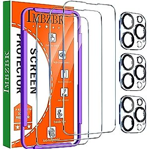 IMBZBK 3 Pack Screen Protector for iPhone 14 Pro Tempered Glass with 3 Pack Camera Lens Protector, Accessories 9H Anti Scratch for Apple 14 Pro, 2.5D Curved, Case Friendly, Transparent