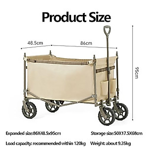RINGGLO Folding Beach Wagon Cart with Brake Free Standing Collapsible Utility Camping Grocery Canvas for Camping, Shopping, Garden and Beach,Linen Brown