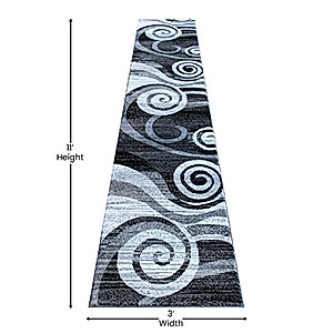 Flash Furniture Cirrus Collection Swirl Patterned Area Rug - Gray Olefin Fibers with Jute Backing - 2' x 11' - Entryway, Living Room, Bedroom