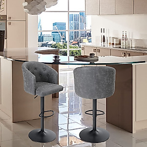 ALPHA HOME Swivel Bar Stool Adjustable Airlift Counter Height Bar Stool Kitchen Dining Cafe Hydraulic PU Leather Bar Chair with Padded Back and Chromed Metal Base, Grey.1PC