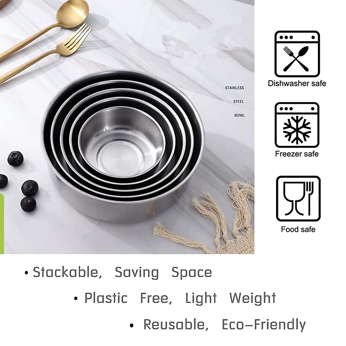 Tsyware [Set of 5] Stackable Stainless Steel Snack Food Storage Containers With Lids, Leakproof Clear Lids For Lunch, Leftovers, Soups, Salads Meal Prep and Storage, Reusable for Kids and adults