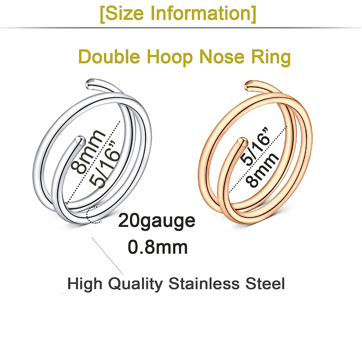 QWALIT Nose Rings Hoops Nose Hoops Double Nose Ring for Single Piercing Double Hoop Nose Ring Double Nose Ring Hoop Double Loop Nose Ring Spiral Nose Hoops