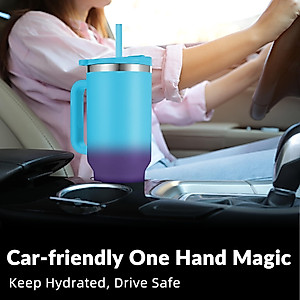 40oz Tumbler with Handle | Insulated Stainless Steel Travel Mug | 34Hrs Cold & 10Hrs Hot Retention | 100% Leakproof Lid & Straw | Dishwasher Safe + Car Cup Holder Fit (Light Blue Violet Gradient)