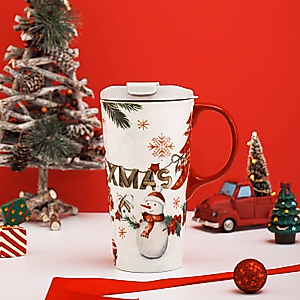 Coffee Ceramic Mug Xmas Mug Porcelain Latte Tea Cup With Lid in Box 17oz.,Christmas Truck Mug