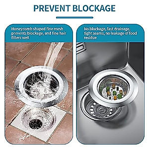 3PCS Kitchen Sink Drain Strainer and Sink Strainer Stopper Kit, Anti Clogging Stainless Steel Sink Disposal Stopper with Large Wide Rim 4.5 inch Diameter for Kitchen Sinks. (3)