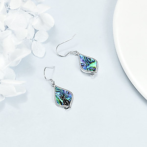 Cat Earring for Women Sterling Silver Teardrop Abalone Cat Dangle Earrings Jewelry