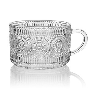 Paysky Vintage Coffee Mugs Set of 2, 14 oz Glass Coffee Cups Gift for Cappuccino, Latte, Coffee Bar Accessories, Overnight Oats Containers