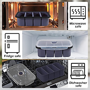 Webake Silicone Freezer Tray with Lid, Food Storage Container 1 Cup Portion, Ice Cube Tray for Soup Sauce Meal Prep, BPA Free - Grey