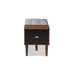 Baxton Studio Merrick Bench Shoe Rack Cabinet Brown//Medium Wood/Mid-Century/Fabric Polyester 100%"/Engineered Wood/Faux Wood Veneer/Powder Coated Vinyl (Legs)/Foam