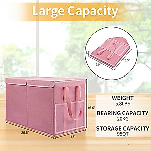 LOVSTORAGE Large Toy Box for Boys Girls Toy Chest Kids Toy Storage Organizer Collapsible Toy Storage Bin Basket with Two Mesh Pockets for Nursery Playroom Bedroom Living Room Organization