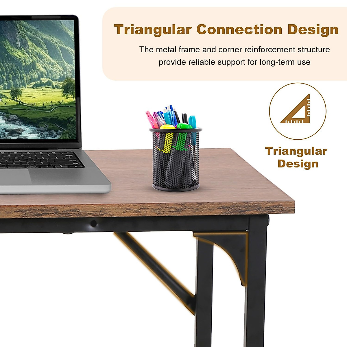 NChanmar 32 Inch Computer Desk, Office Desk Gaming Desk with Metal Frame, Writing Workstation for Home Office, Space Saving Computer Table for Small Space (Brown) 31x19.6x29