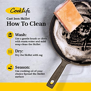 COOKLIFE 10.25 Inch Smooth Pre-Seasoned Round Cast Iron Skillet with Handle Cover, Frying Pan with Long Handle - Use in th Oven, Over a Campfire Fire or on the Stovetop, Induction, Grill, Bronze