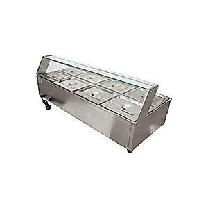 INTSUPERMAI Commercial 8 Pan Food Warmer 6inch Deep Pans Countertop Bain Marie Food Soup Warmer Canteen Buffet Steam Heater Steam Table Food Steamer with Glass Shield 110V