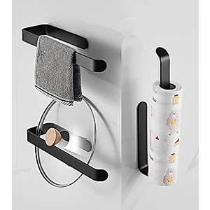 CHAUNCEY HOME Adhesive Paper Towel Holder Under Cabinet Countertop, 1 Pack, Matte Black, Self-Adhesive Hanging Paper Towels Rolls Holder for Bathroom Kitchen Essentials