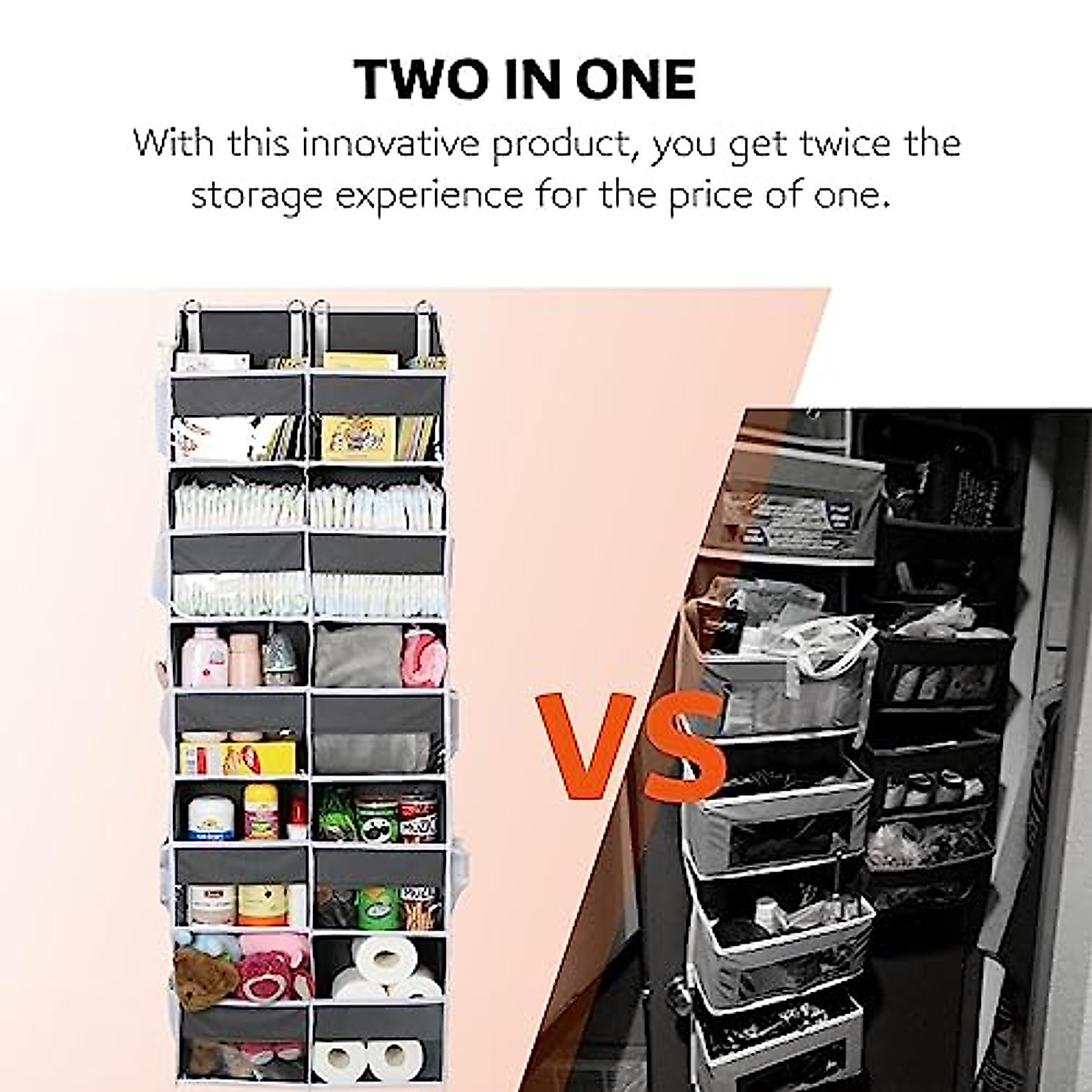 Over Door Organizer, 5-Tier Large Back of Door Closet Organizer with 10 Mesh Side Pockets Pantry Behind Door Storage Shelf with Clear Window for Kitchen Bathroom Bedroom, Toys, Diapers, Shoe