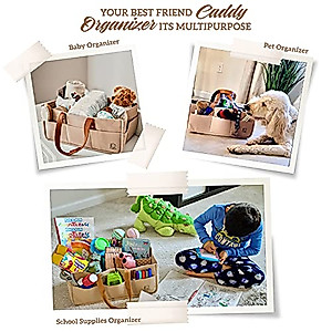 Keller's Corner Baby Diaper Caddy Organizer Beige Large & Small Pouch/Portable Holder Bag for Changing Table & Car/Nursery Storage Bin/Newborn Essentials Must Have