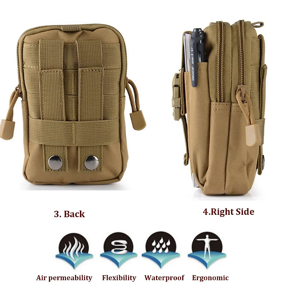 Multi-Purpose EDC Vape Pouch Bag, Vape Case,Tactical Bag Pouch, Military Nylon Utility Tactical Waist Pack Camping Hiking Pouch (Khaki)