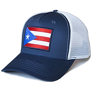 International Tie Navy White Flag Hats - Snapback Trucker Baseball Hat (Puerto Rico)