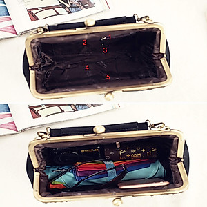 Tipiho Women Wedding Vintage Pu Handbag - Kiss Lock Antique Minimalist Purse(Blue)