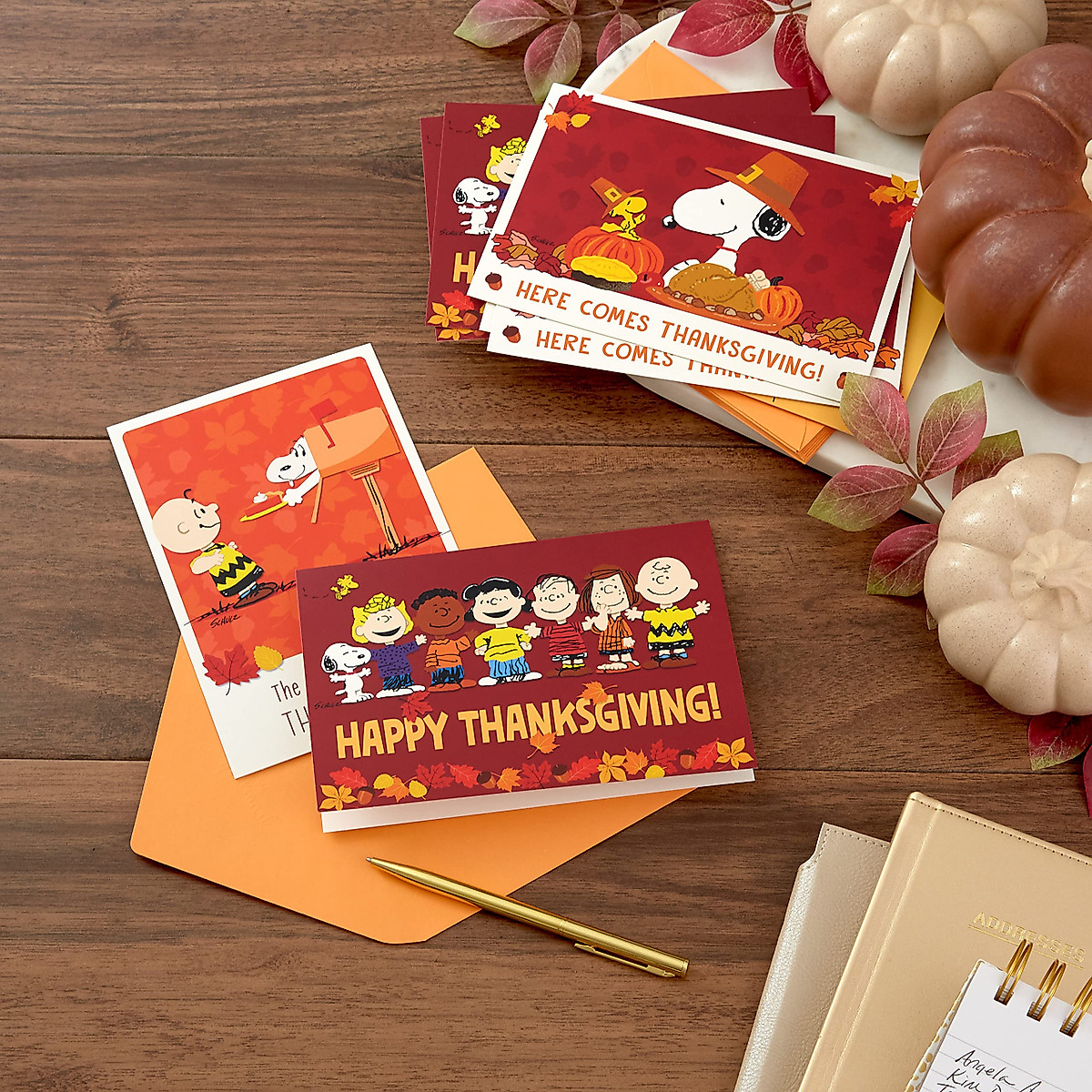 Hallmark Peanuts Thanksgiving Cards Assortment, Snoopy and Friends (16 Assorted Cards with Envelopes)