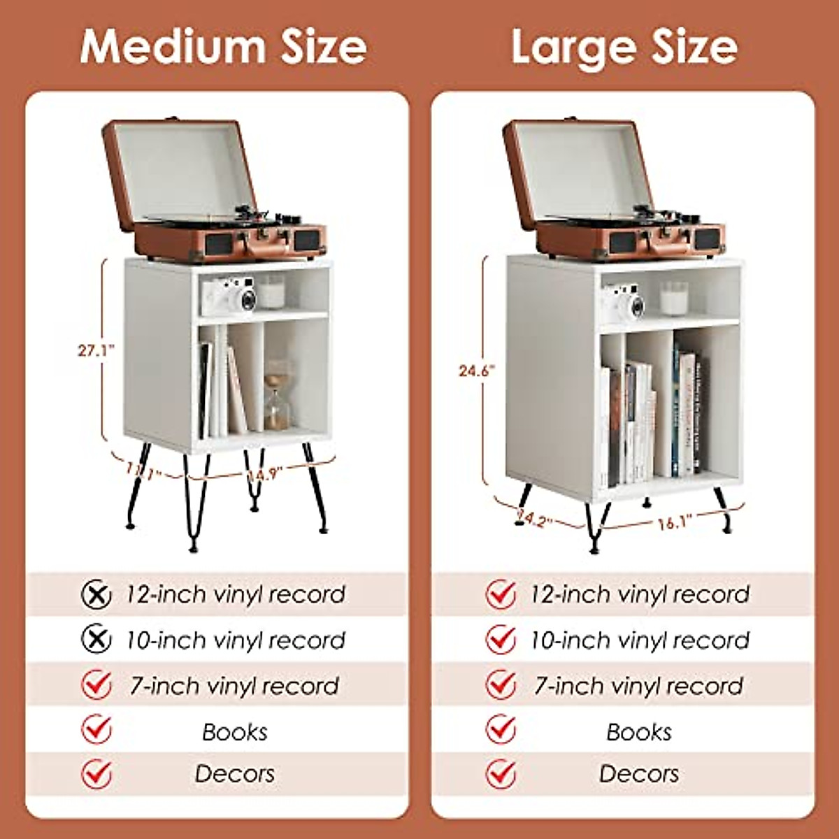 Side Table with Storage Space, Nightstand for Bedroom, Couch Side Table with Swivel Leveling Feet for Living, Sturdy Table with Premium MDF Board, Easy Assembly, 14.7”*11.1”*24.4”