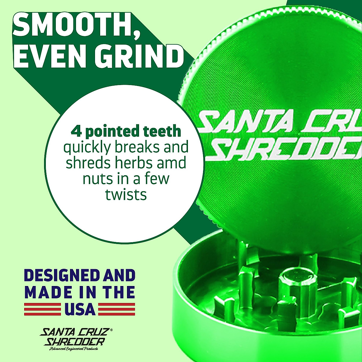 Santa Cruz Shredder Metal Herb Grinder Knurled Top for Stronger Grip 2-Piece Small (Mini) 1.7" (Green)