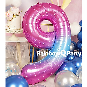 RainbowQ Party 9 Balloon Number 40 Inch for Boy or Girl Big Starry 0-9 Foil Mylar Large 9 Number Balloon Happy 9th Birthday Party Anniversary Decorations Supplies