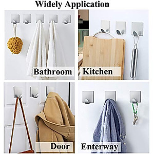 Fotosnow Wall Adhesive Hooks Heavy Duty Waterproof Stainless Steel Hooks for Hanging Coat, Hat Towel Robe-Bathroom and Bedroom-8 Packs