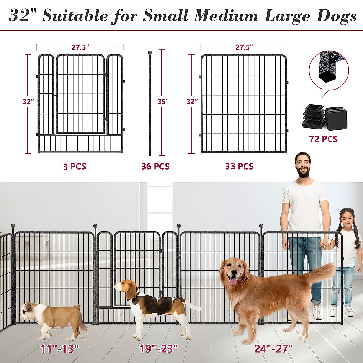 Jhsomdr Dog Playpen Outdoor 32" Height Foldable 32 Panels Heavy Duty Metal Portable Dog Pens Indoor Anti-Rust Exercise Dog Fence with Doors for Large/Medium/Small Pets Play Pen for RV Camping Yard
