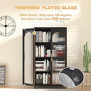 ZONLESON Storage Cabinet with Glass Doors,Accent Cabinet for Living Room,Hallway and Kitchen,Sideboard Buffet Cabinet with Glass Doors,Black Metal Cabinet (TallDoor-2)