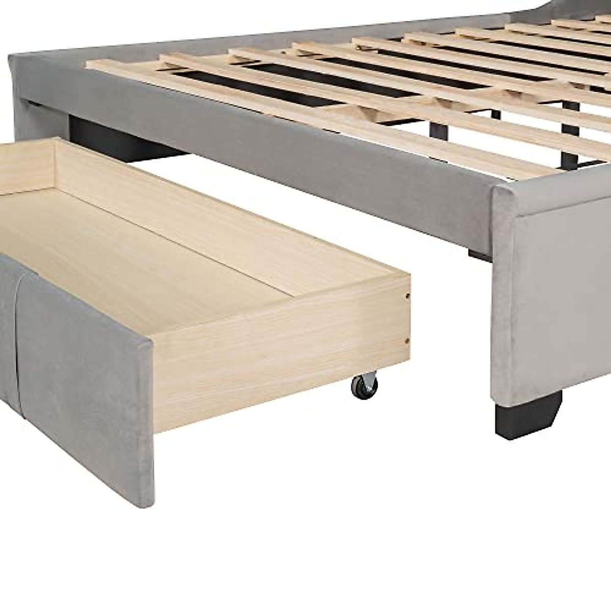 Prohon Upholstered Platform Bed with Wingback Headboard and 1 Big Storage Drawer, Velvet Tufted Bed Frame Queen Size, No Box Spring Needed, Easy to Install, Wooden Slats Support, Grey