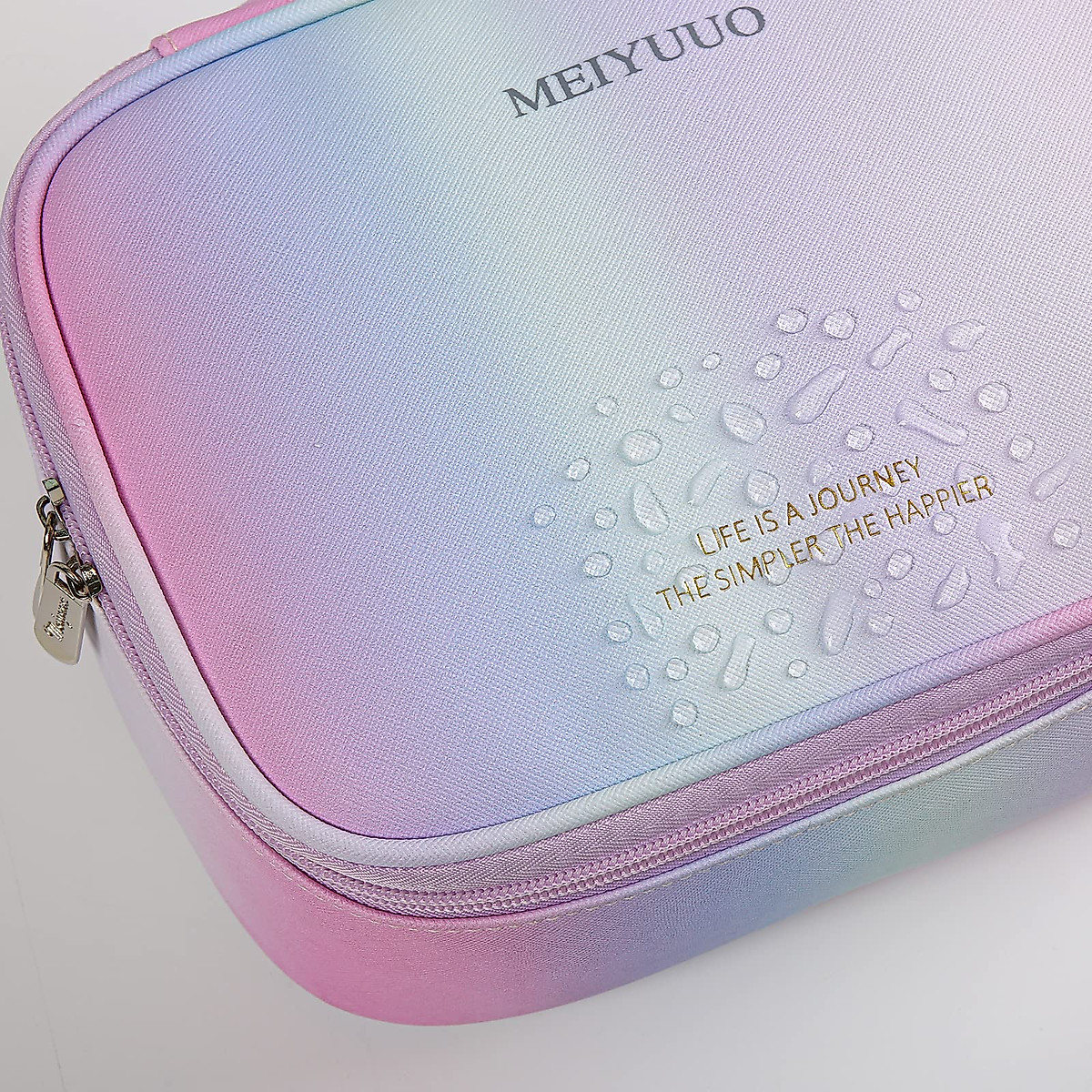 Meiyuuo Gradient Makeup Bag Large Travel Makeup Case Cosmetic Bags for Women Carry on Zipper Pouch Toiletry Bag Cute Colorful Organizer(Rainbow Pink)
