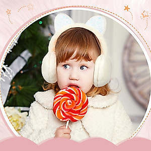 Henoyso 2 Pcs Cute Animal Earmuffs Winter Kids Earmuff Warm Fluffy Cat Ear Earmuffs for Girls Boys Kids Children Outdoor (Pink, White)