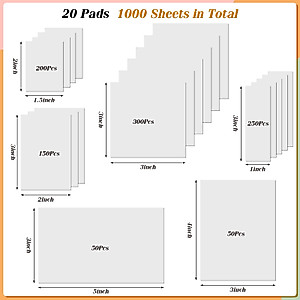 [1000 PCS] Transparent Sticky Notes, 6 Sizes Clear Sticky Notes Pads, Waterproof Self-Adhesive Translucent Sticky Notes for Annotating Books, See Through Sticky Notes for School & Office