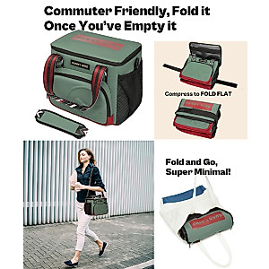 SUNNY BIRD 12L Large Insulated Lunch Bag, Foldable Lunch Cooler Box for Women Adult and Men, Fits 18 Cans (Green with boho strap)