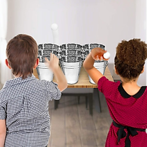 Gamie Bucket Ping Pong Ball Game Includes 9 Metal Buckets, 12 Balls, and 1 Number Sticker Sheet - Fun Party Activity for Kids and Adults, Great Idea for Kids