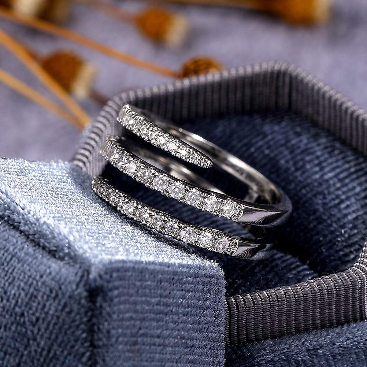 hsiyyecg Shiny Three Rows Pavé Cubic Zirconia CZ Halo Twist Eternity Engagement Wedding Band Ring for Women (US size 6)