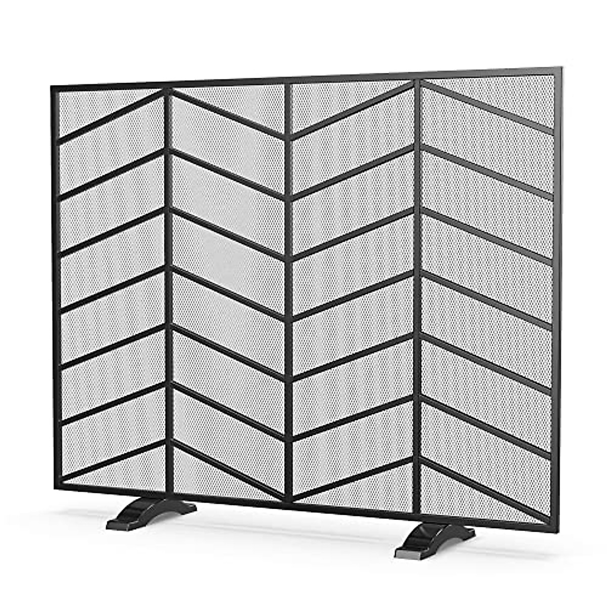 Fire Beauty Single Panel Handcrafted Wrought Iron Mesh Chevron Fireplace Screen, Fire Spark Guard for Living Room, Bedroom Décor