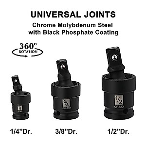 Mayouko 18-Piece Drive Tool Accessory Set, Socket Accessory Set, Includes Socket Adapters, Extensions, Universal Joints and Impact Coupler