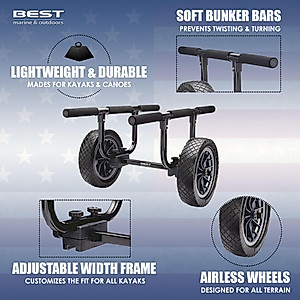 Best Marine and Outdoors Kayak Cart, Heavy Duty Dolly, 450lb Weight Capacity, Flat Free Airless Wheels, Adjustable Width Trolley Carrier, Canoe & Kayak Trailer Accessories