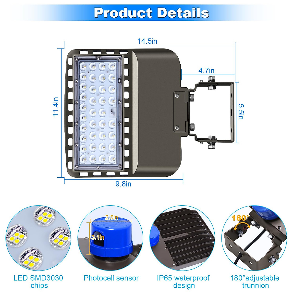 BIRITALO 22500LM LED Parking lot Lights Commercial with Trunnion Eqv 600W Bright Wall Mount Dusk to Dawn 150W LED Flood Light Outdoor 85-277V IP65 Waterproof 5500K Shoebox Barn Light for Yard